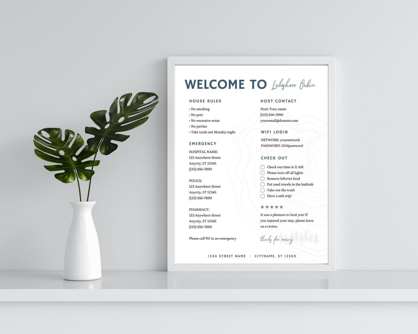 Cabin One Page Welcome Sheet | Airbnb Welcome Page | Guest House Rules ...