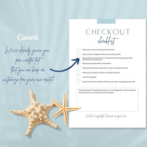 Beach Coastal Checkout Checklist | Canva Template for Vacation Rentals ...