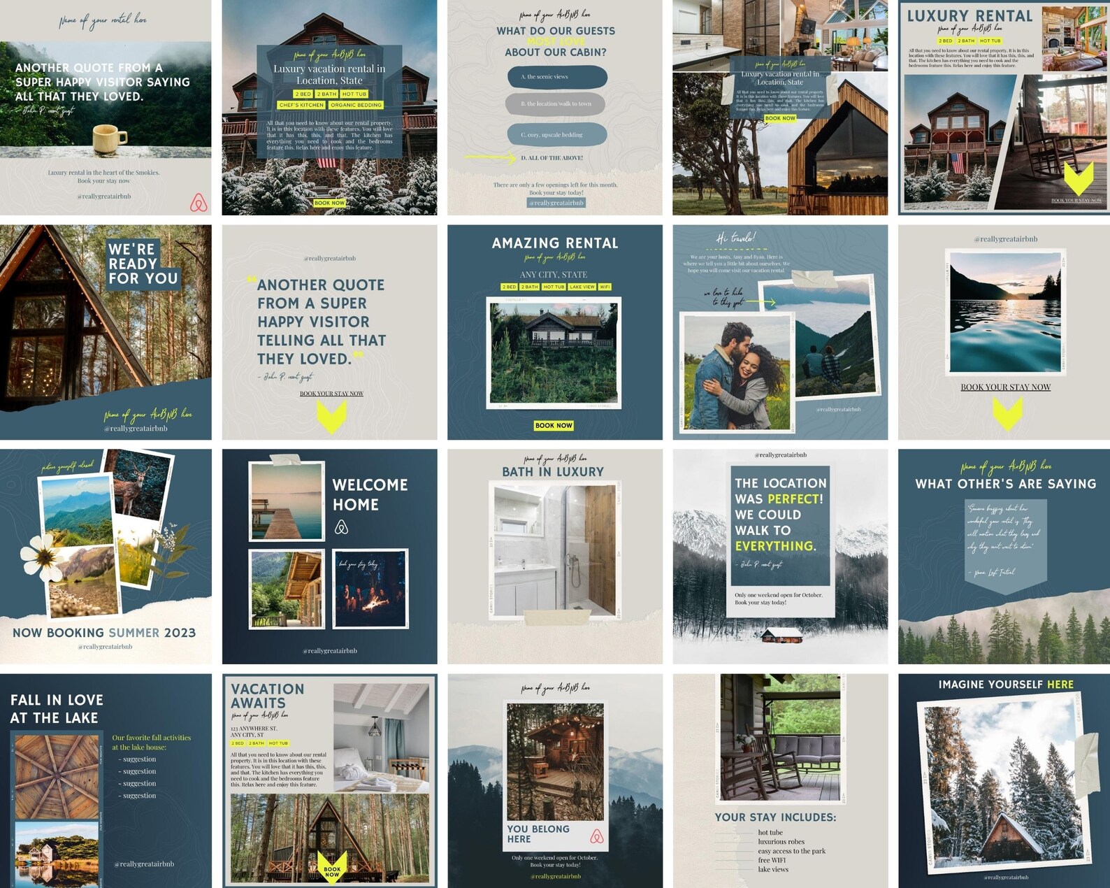Lake House Cabin Airbnb Social Media Bundle | Instagram Posts and ...