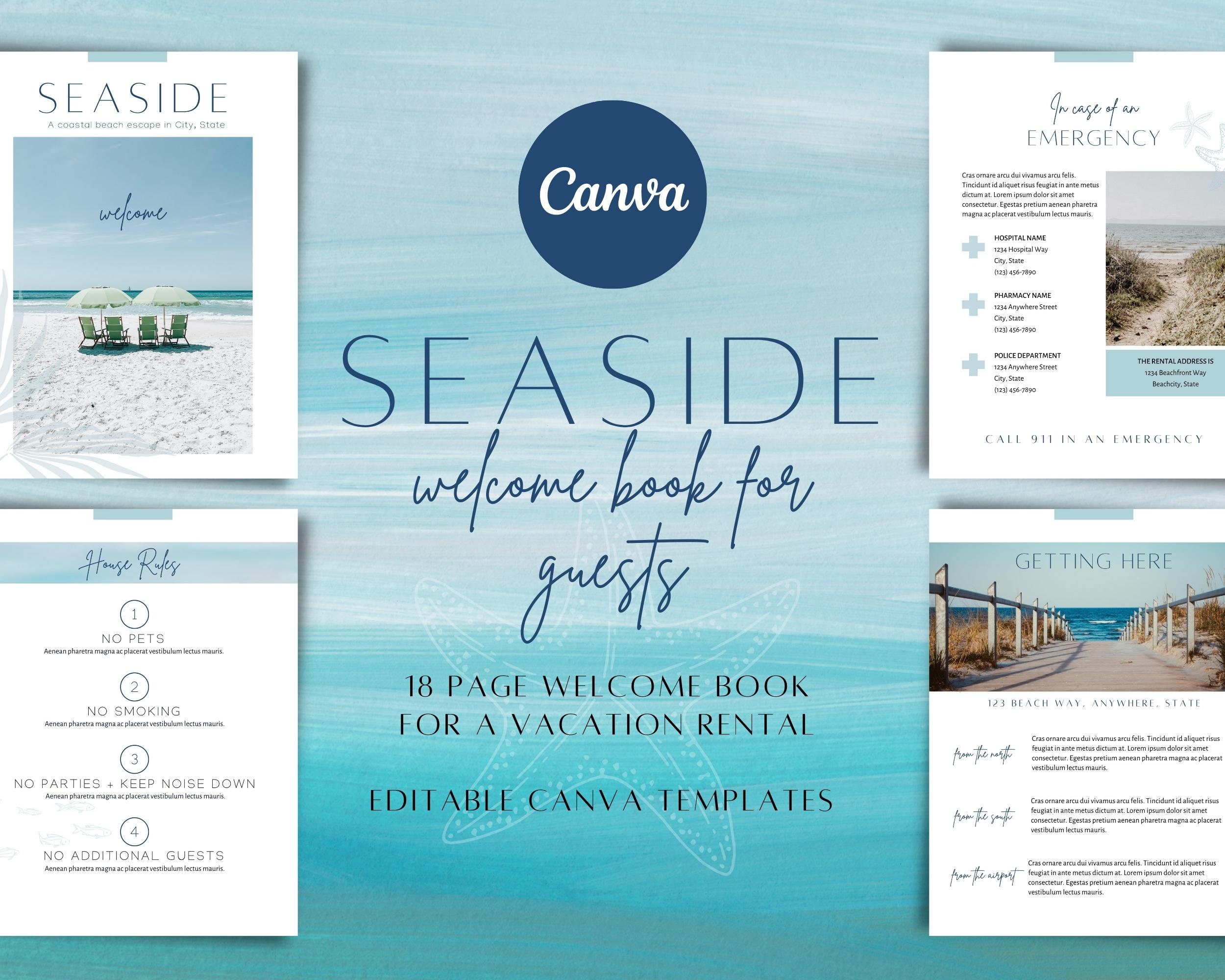 Seaside Beach Vacation Rental Welcome Book | Edit in Canva | Instant ...