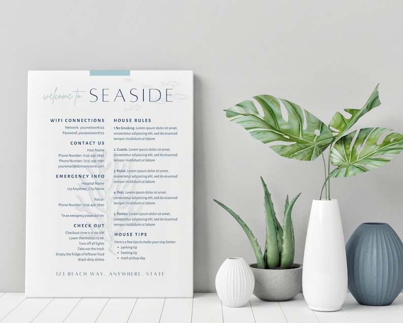 Seaside Beach Vacation Rental Welcome Book | Edit in Canva | Instant ...
