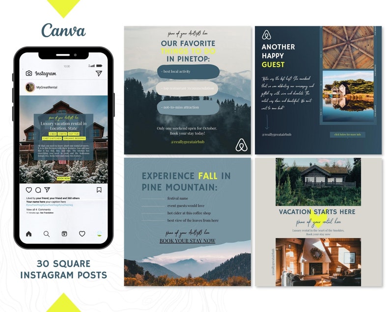 Modern Cabin Airbnb Social Media Template Bundle | Lake Vacation Rental ...