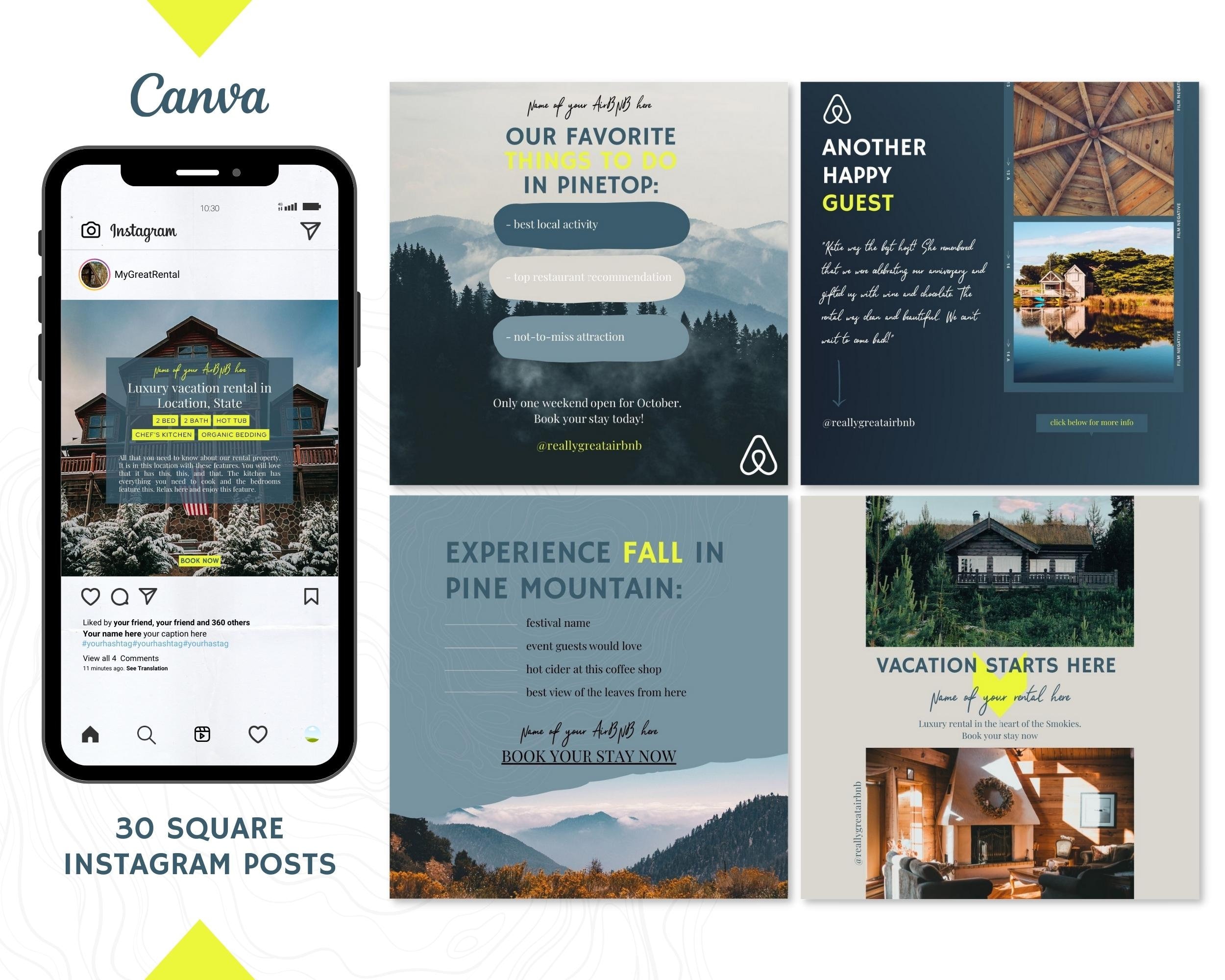 Lake House Cabin Airbnb Social Media Bundle | Instagram Posts and ...