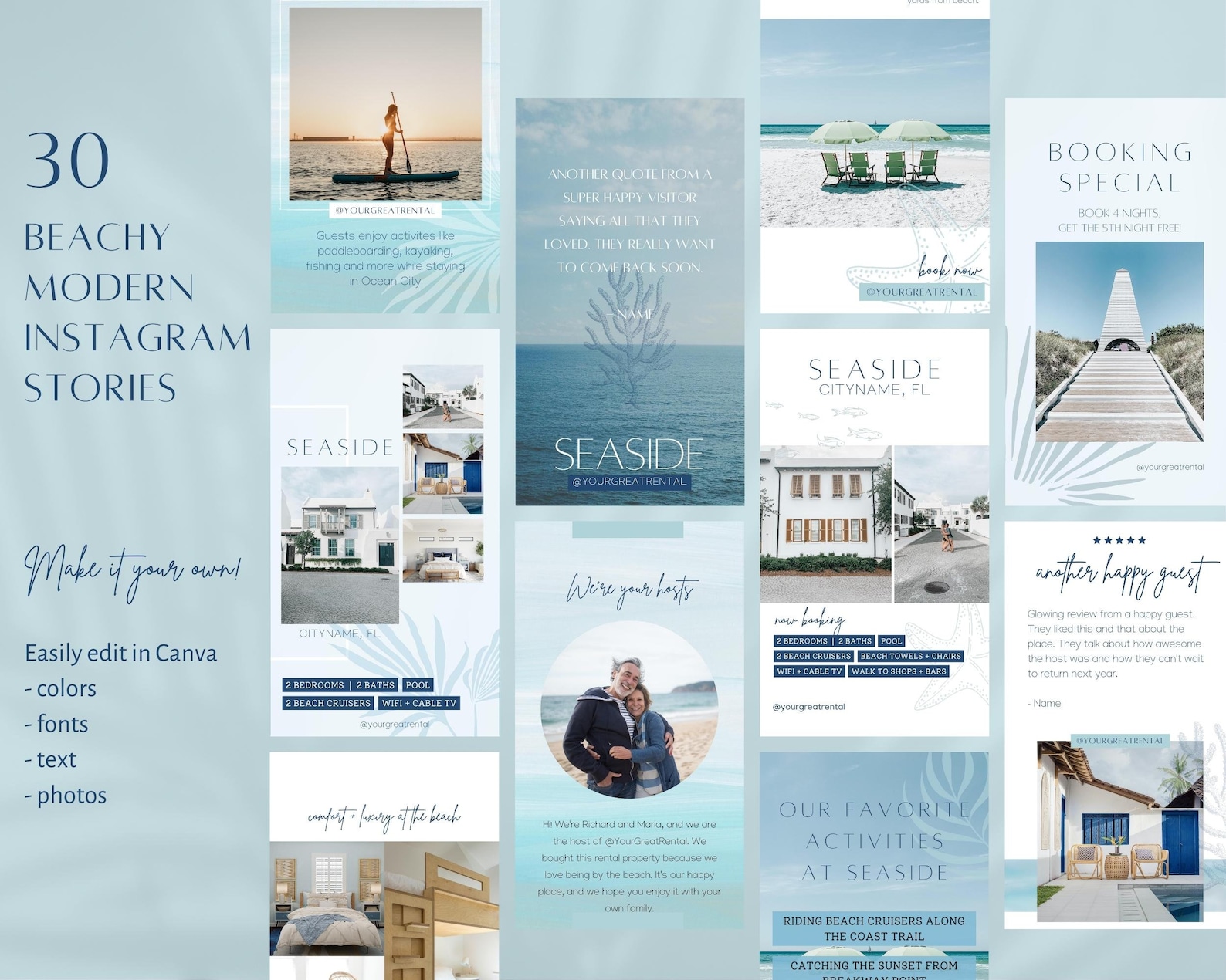 Coastal Beach House Social Media Templates | Beach Vacation Rental ...