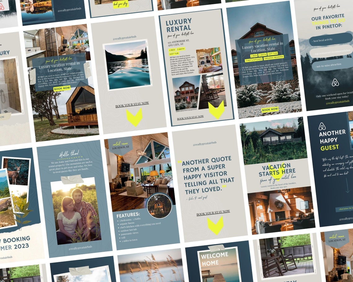 Modern Cabin Airbnb Social Media Template Bundle Lake Vacation Rental ...