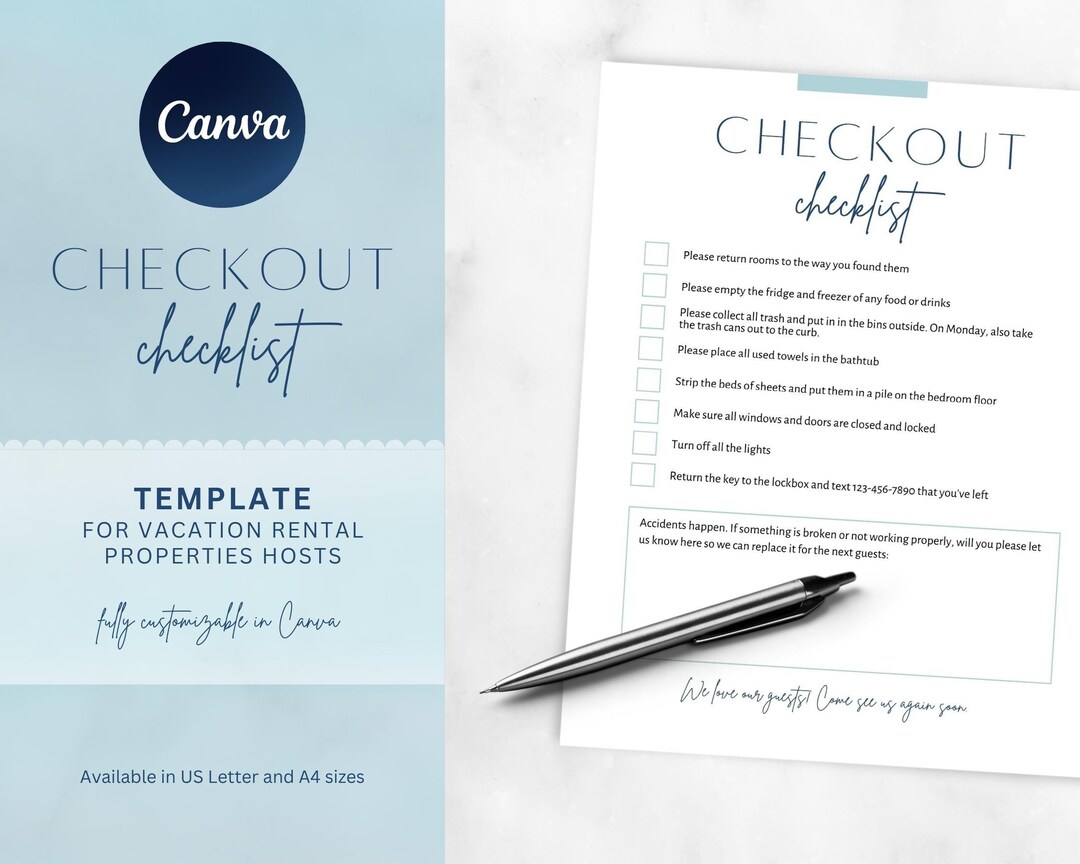 Beach Coastal Checkout Checklist | Canva Template for Vacation Rentals ...