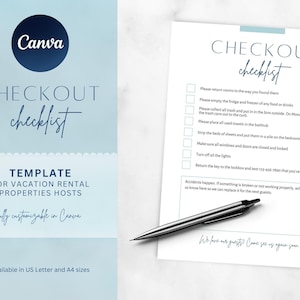 Beach Coastal Checkout Checklist | Canva Template for Vacation Rentals ...