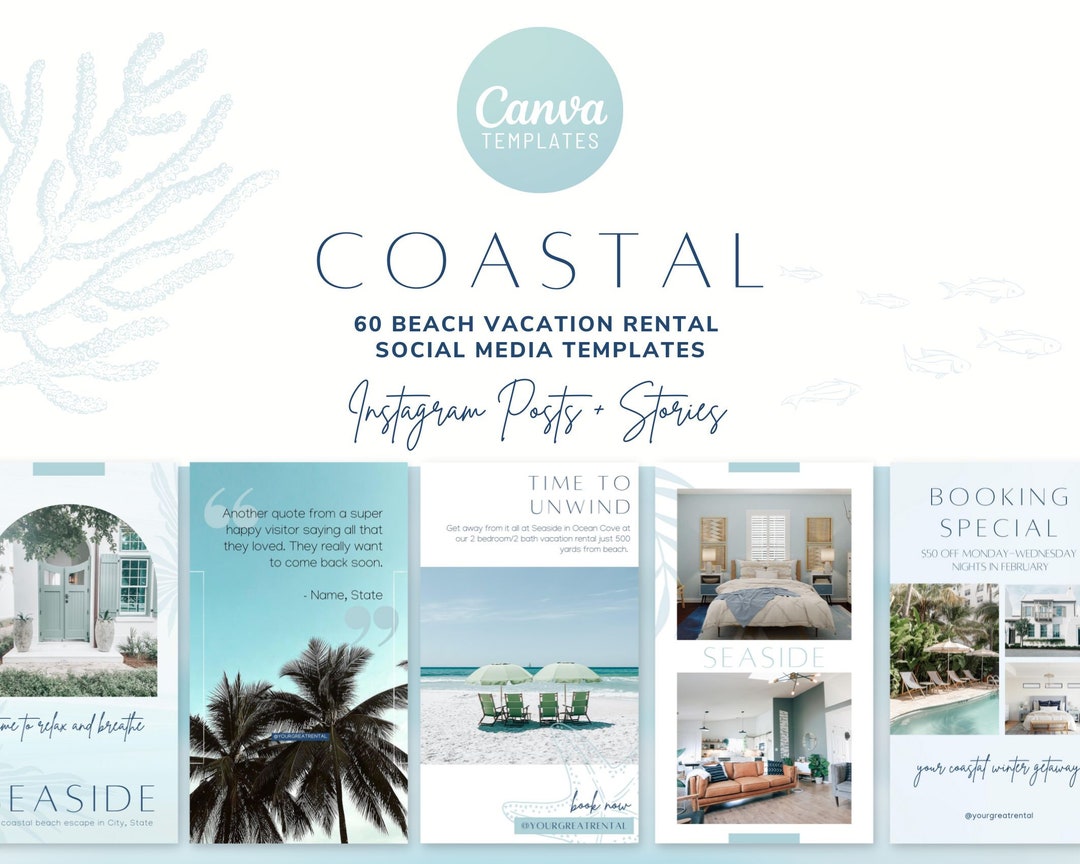 Coastal Beach House Social Media Templates | Beach Vacation Rental ...