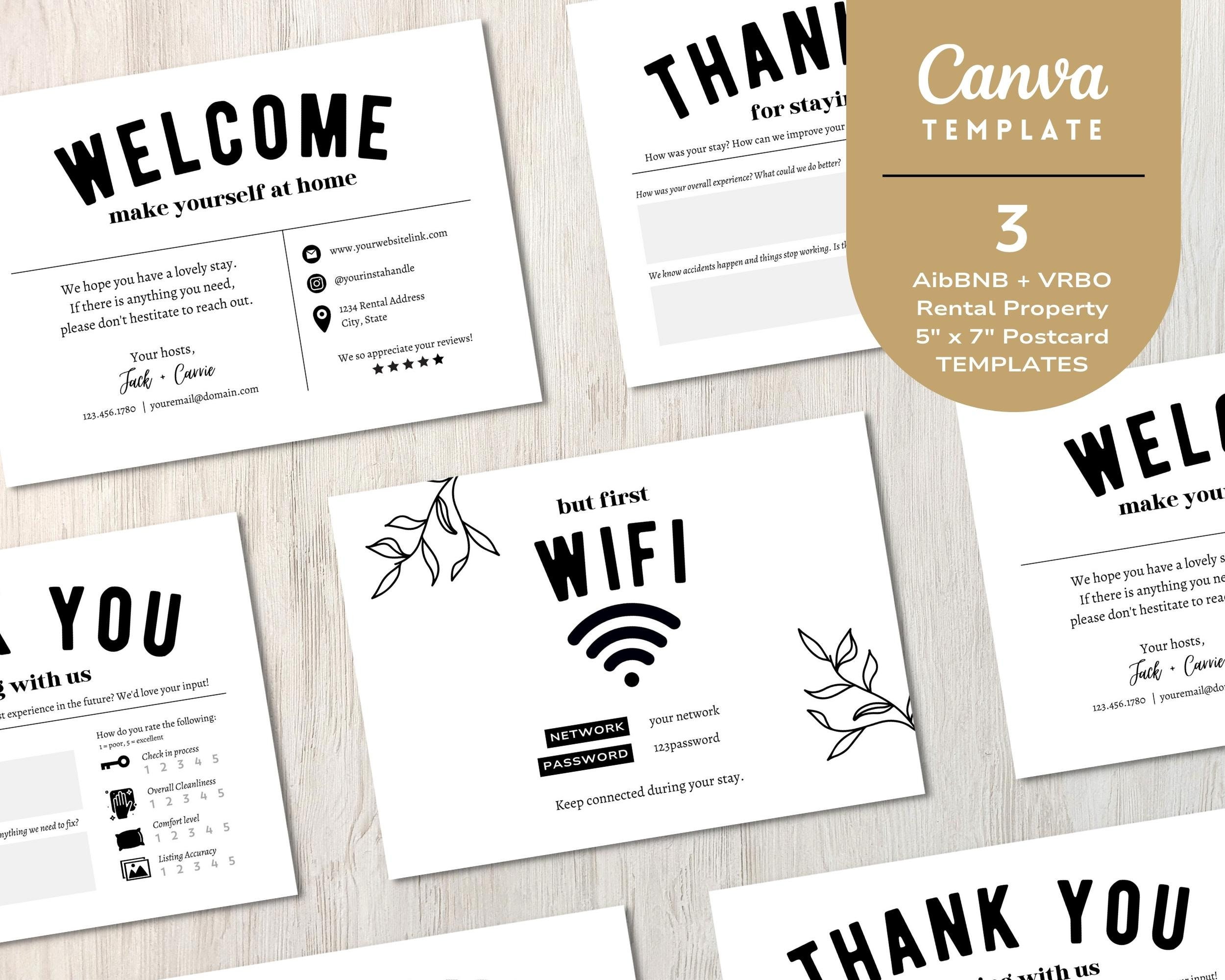 Printable Airbnb Host Postcards for Guest | Vacation Rental Welcome ...
