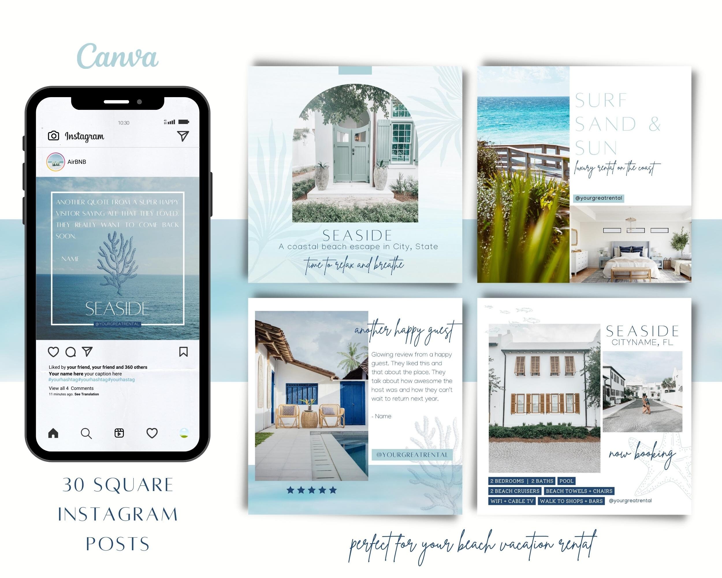 Coastal Beach House Social Media Templates | Beach Vacation Rental ...