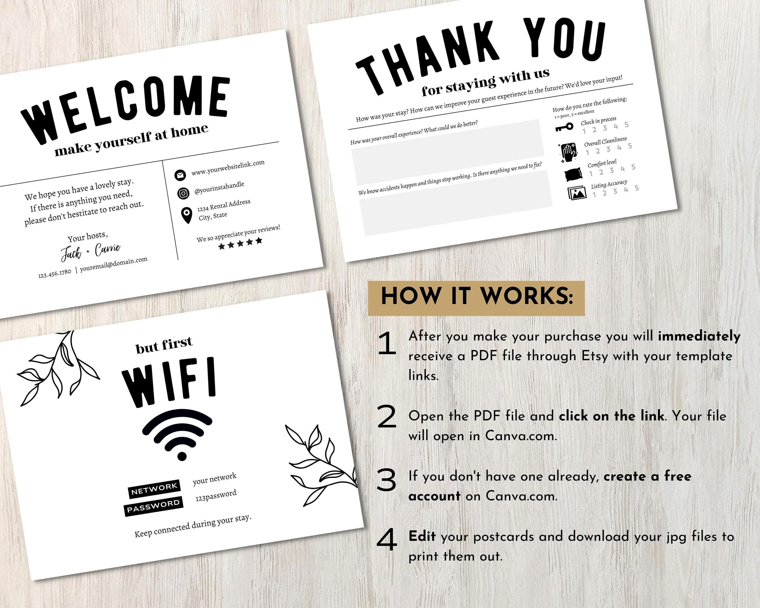 Printable Airbnb Host Postcards for Guest | Vacation Rental Welcome ...