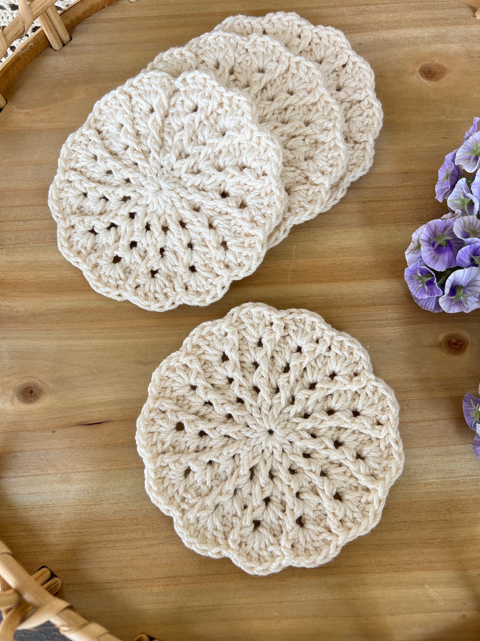 Handmade Cotton Crochet Coasters Farmhouse Home Decor Set of 4 Coffee ...