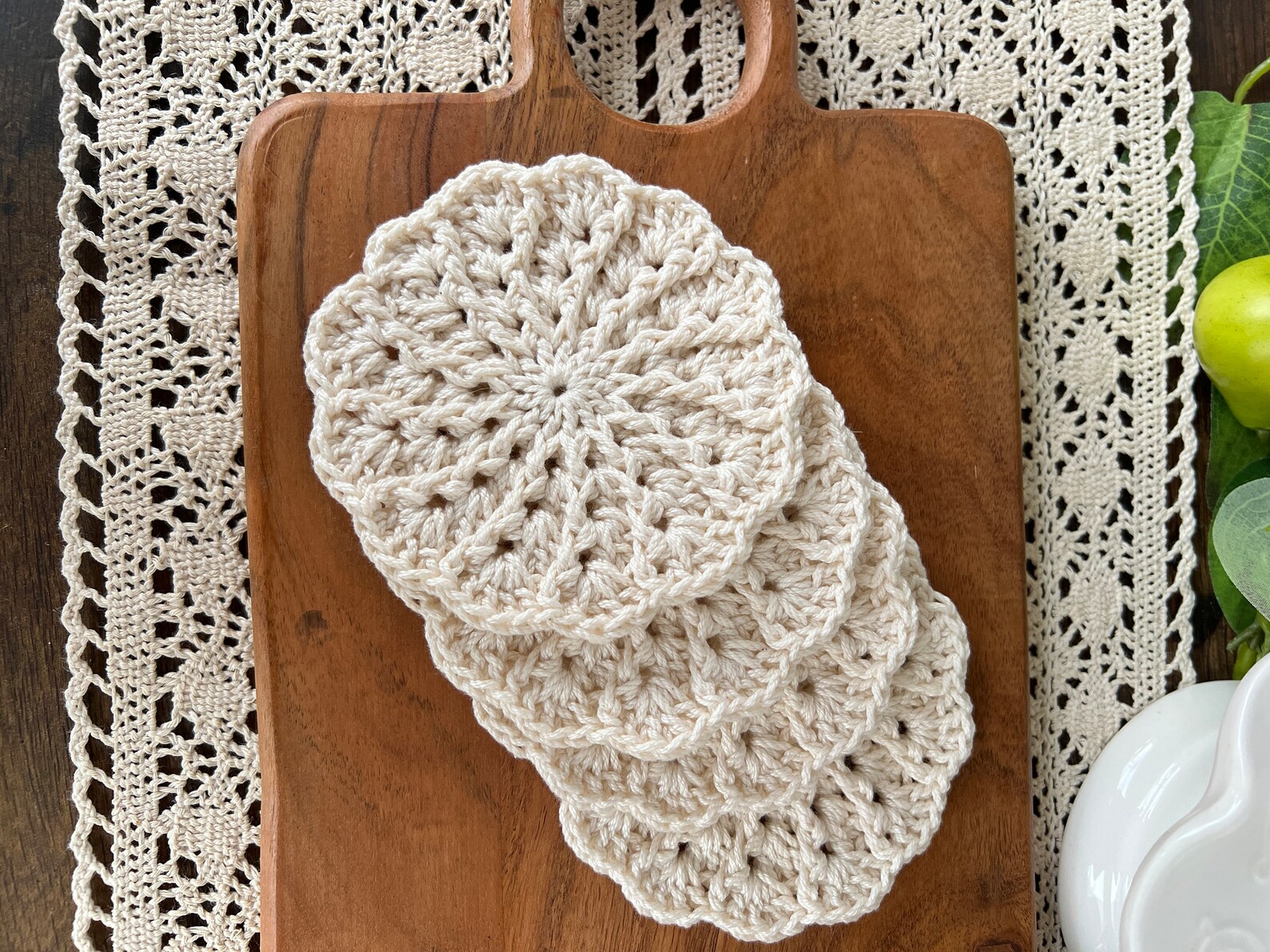 Handmade Cotton Crochet Coasters Farmhouse Home Decor Set of 4 Coffee ...