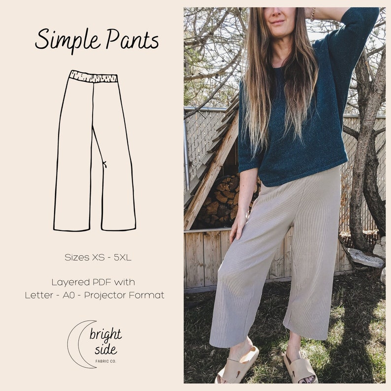 Simple Pants Sewing Pattern Womens Wide Leg Pants Knits Elastic Waist Beginner Friendly ...