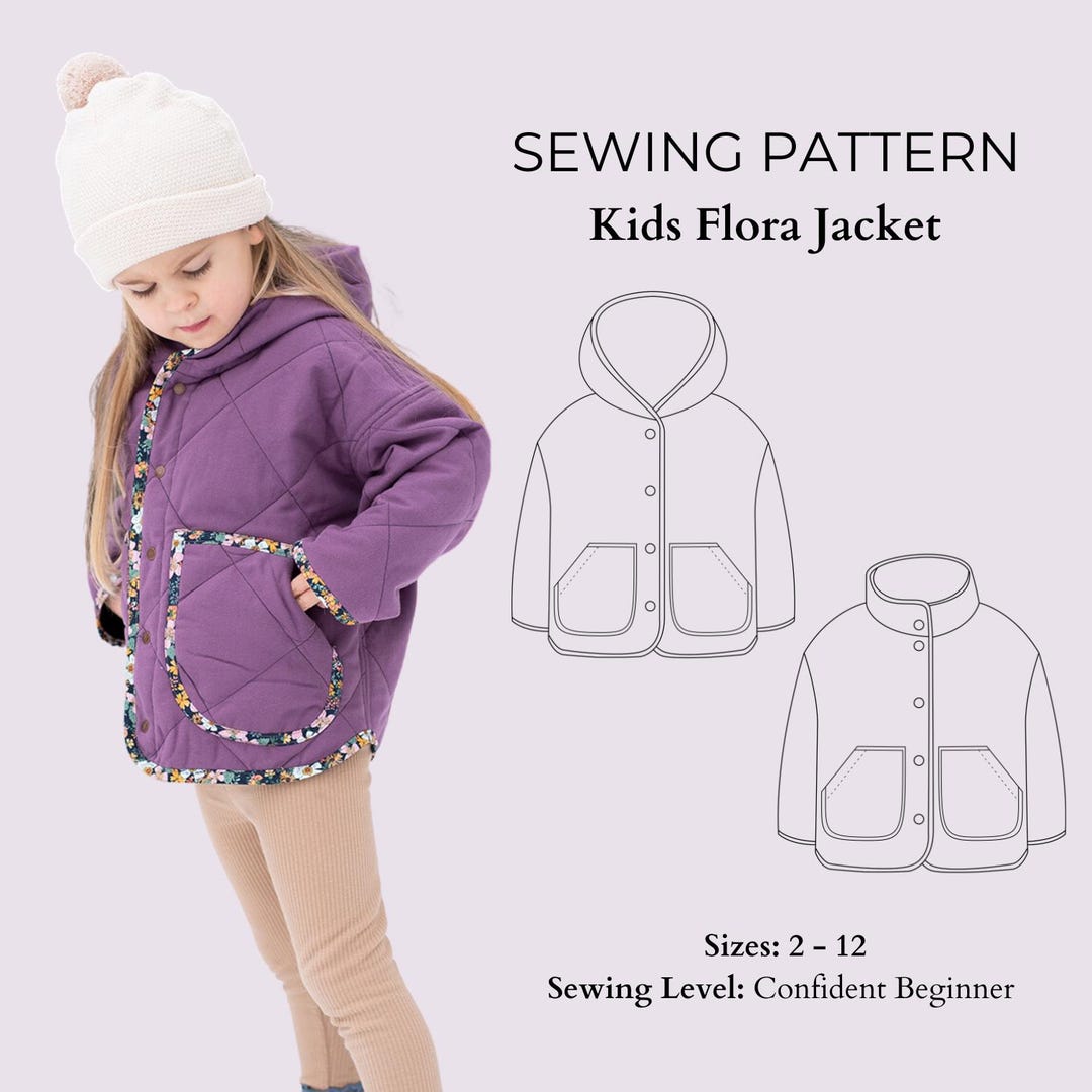 Kids Flora Jacket Sewing Pattern - Digital PDF - Size 2-12 - Quilted Jacket - Beginner Friendly ...