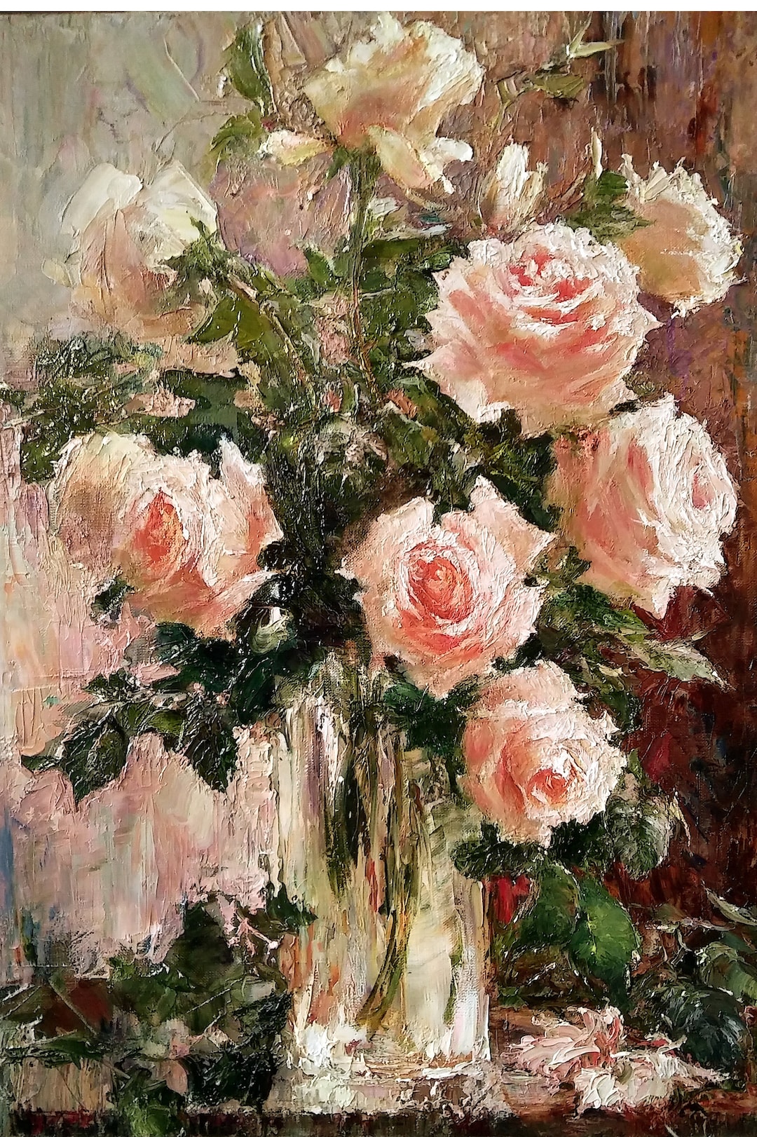 Pink Roses-oil Painting.it is a High Quality Canvas Print. - Etsy
