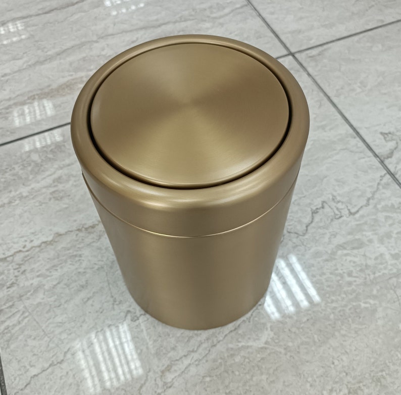 Gold Brushed Stainless Steel Bathroom Swing Lid Trash Can | Luxury ...