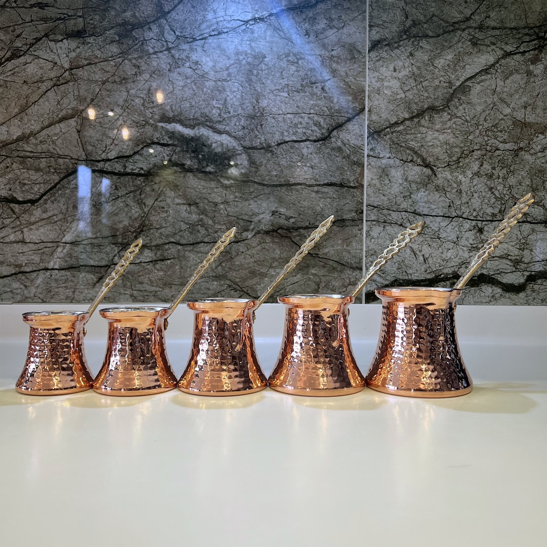 Handcrafted Copper Coffee Pot Set 5 Sizes, Brass Handles, Artisanal ...