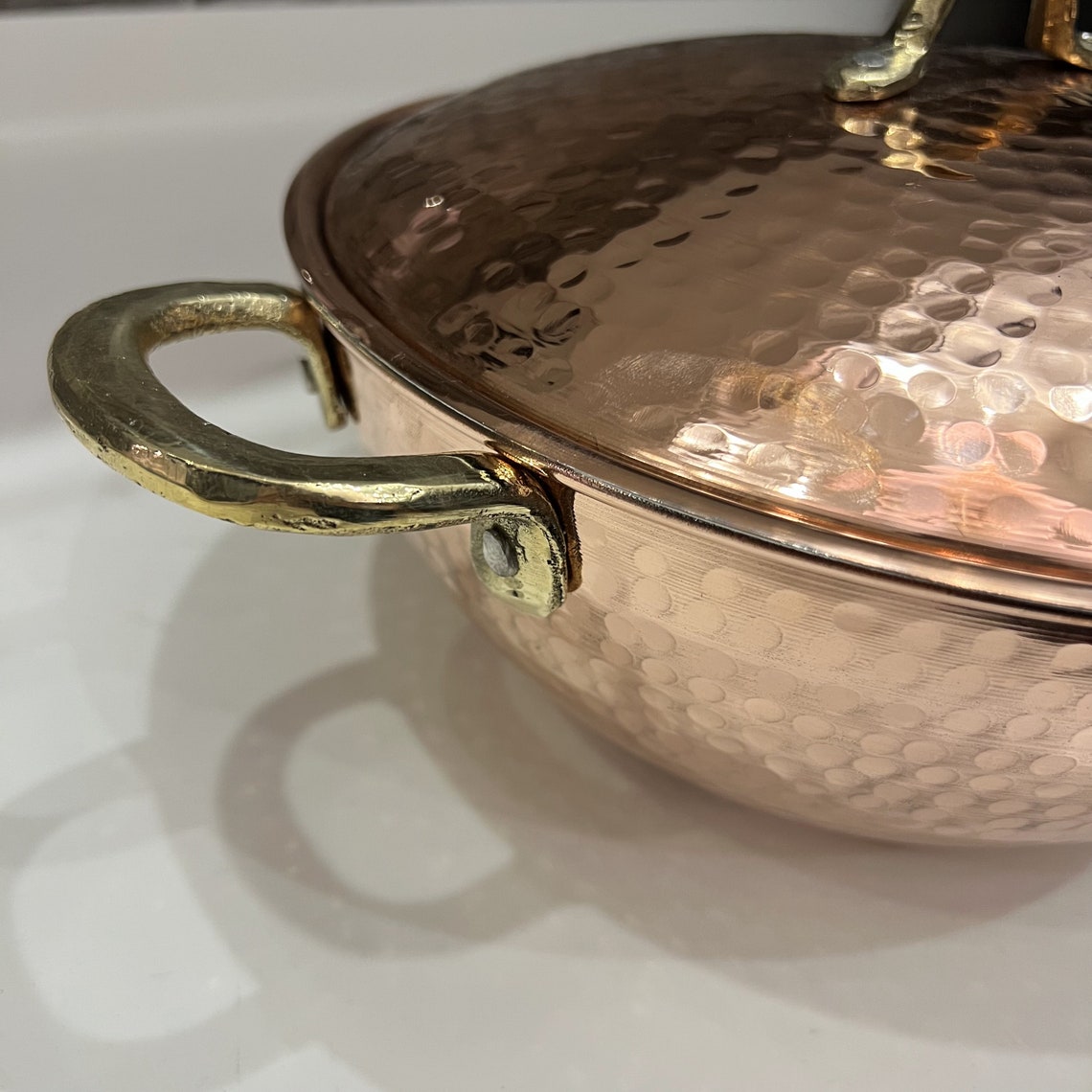 Handcrafted Italian Copper Hammered Wok Pan With Lid 10-inch, Tin-lined ...