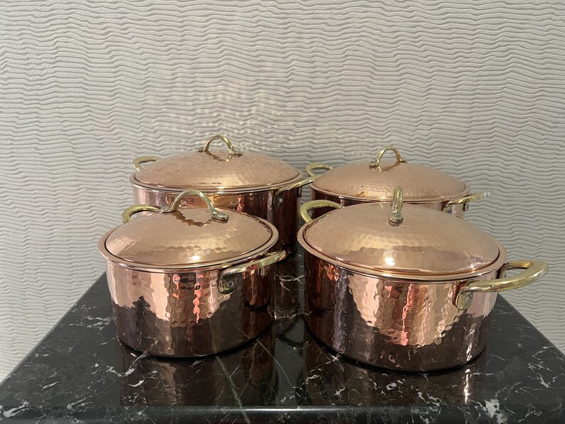 Handcrafted Italian Copper Deep Cooking Pots With Lid-5 Size - Etsy