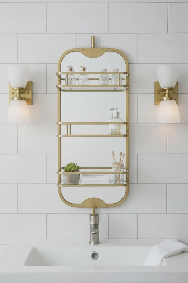 360 Rotating Wall Mirror With Shelf – Luxury Stainless Steel Bathroom ...