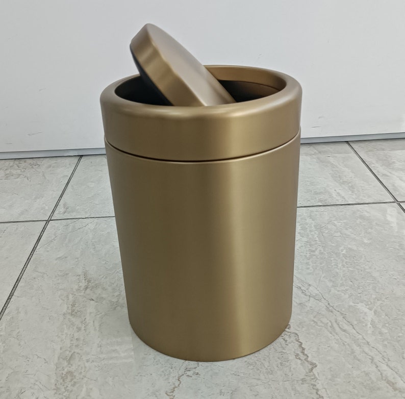 Gold Brushed Stainless Steel Bathroom Swing Lid Trash Can | Luxury ...