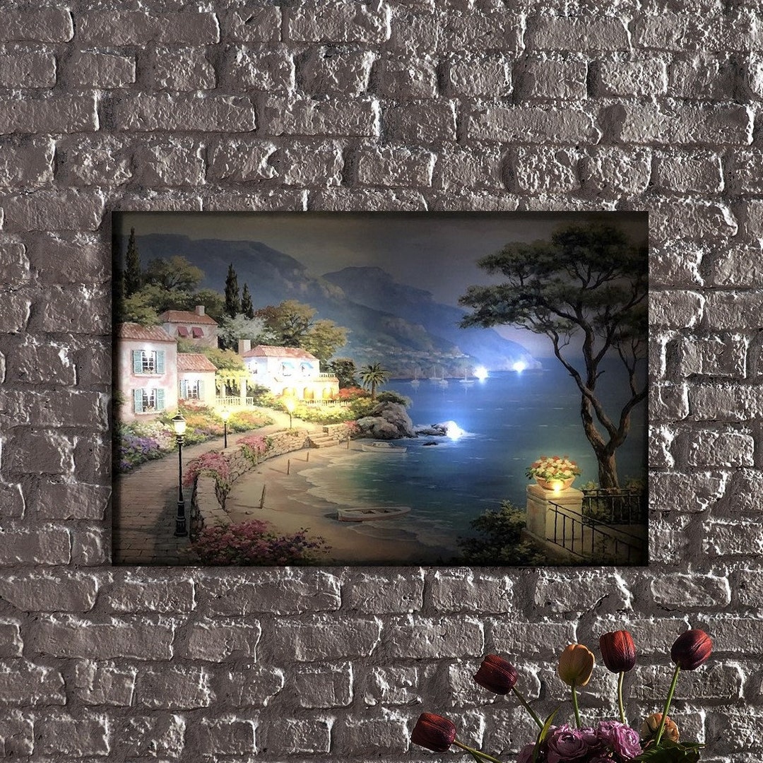 LED Illuminated Canvas Art Coastal Village LED Light up Canvas Art ...