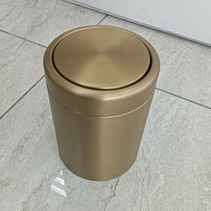 Gold Brushed Stainless Steel Bathroom Swing Lid Trash Can | Luxury ...