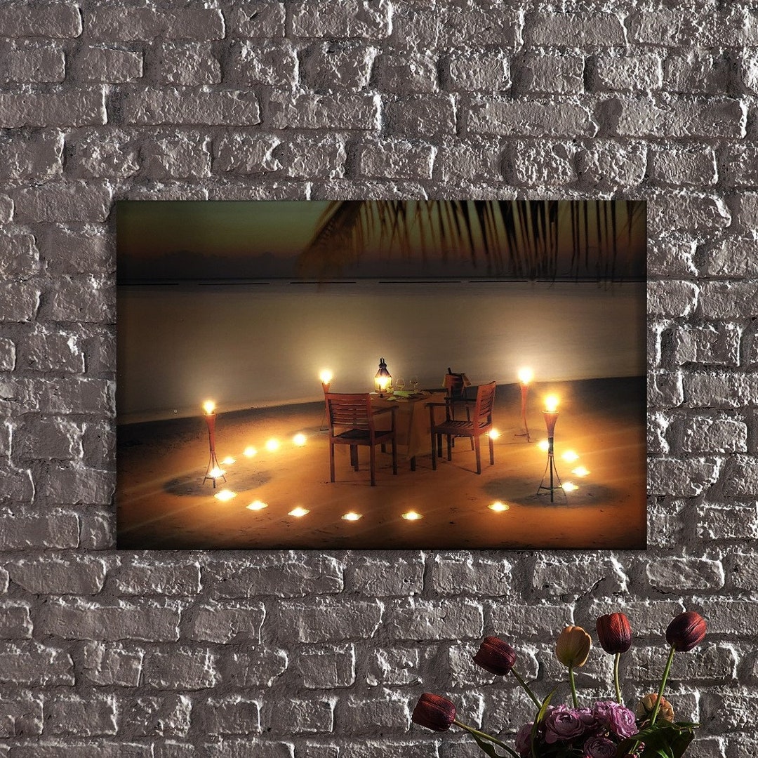 LED Beach Sunset Canvas Art: Romantic Coastal Home Decor - Etsy