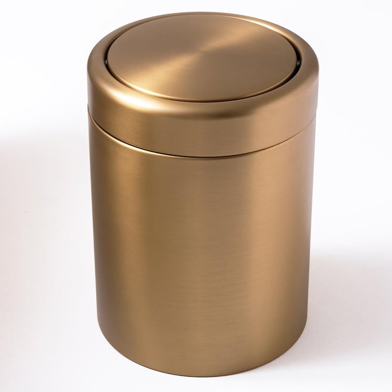 Gold Brushed Stainless Steel Bathroom Swing Lid Trash Can | Luxury ...