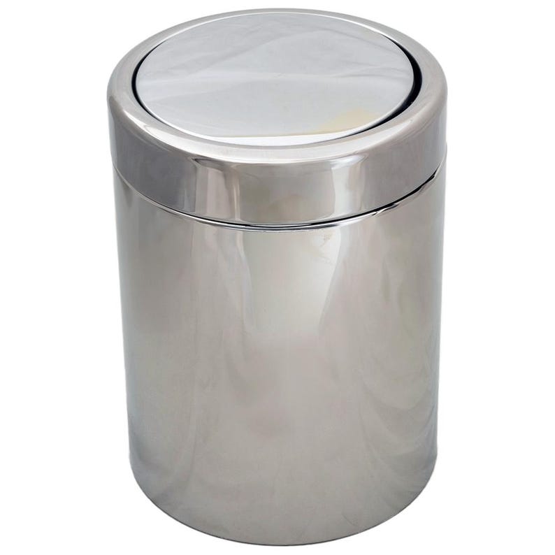 Polished Stainless Steel Swing Lid Trash Can – Chrome Luxury Bathroom ...
