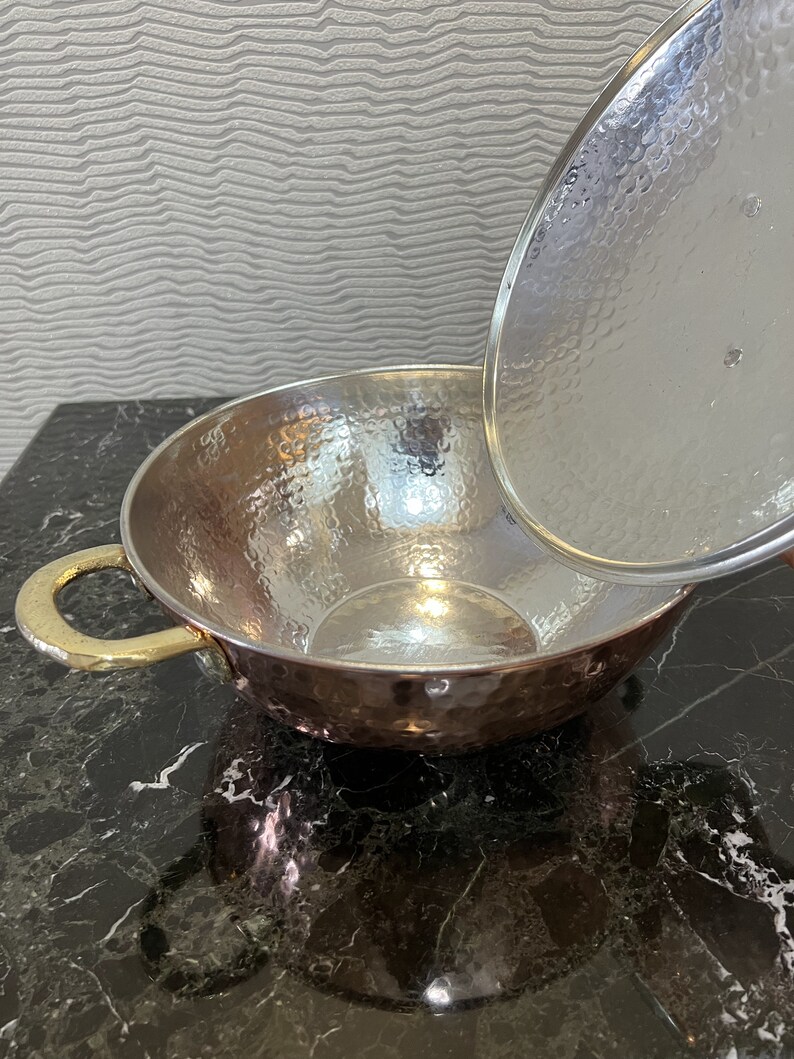 Handcrafted Hammered Copper Wok Pan With Lid, Tin Lined, Brass Handles ...