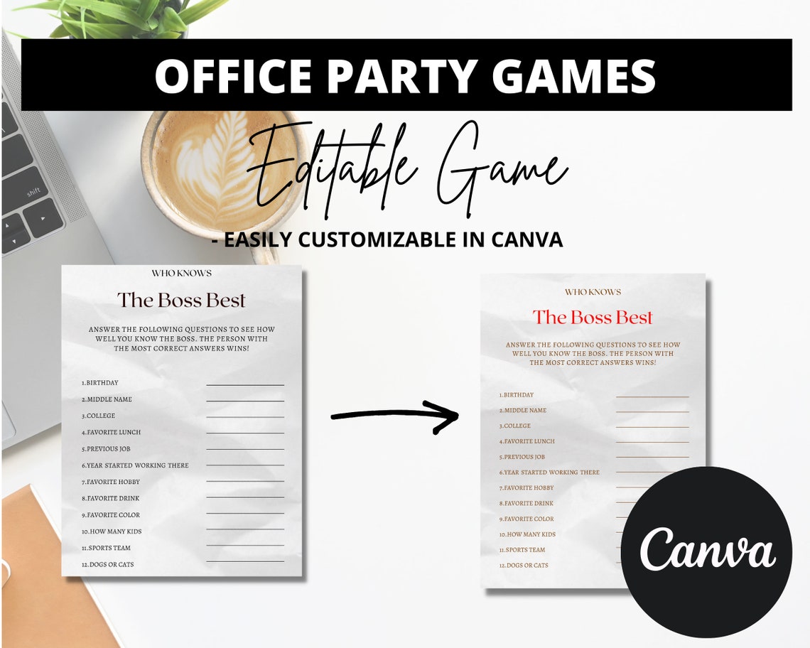 Office Party Printable Games, Printable Games in Canva. Instant PDF ...