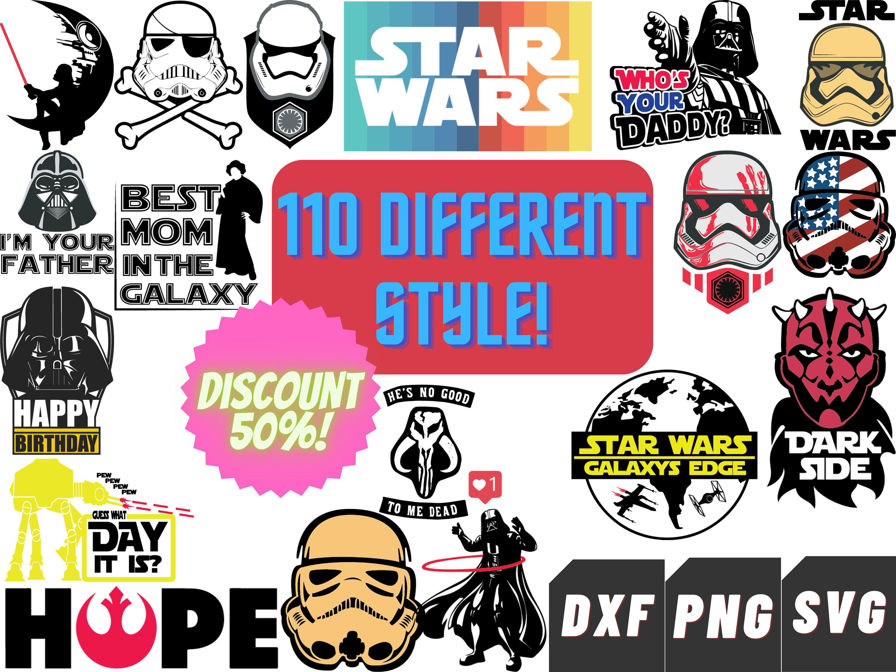 STAR WARS BUNDLE 110 Different Style Svg Png Dxf Darth - Etsy