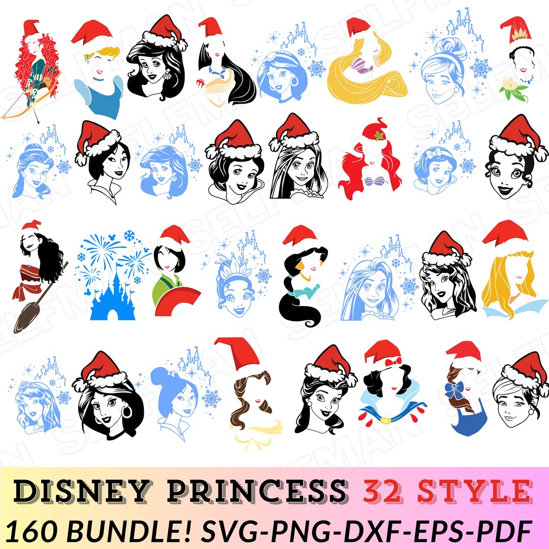 Princess Bundle, 160 SVG BUNDLE, Merida, Moana, Ariel, Belle, Snow ...
