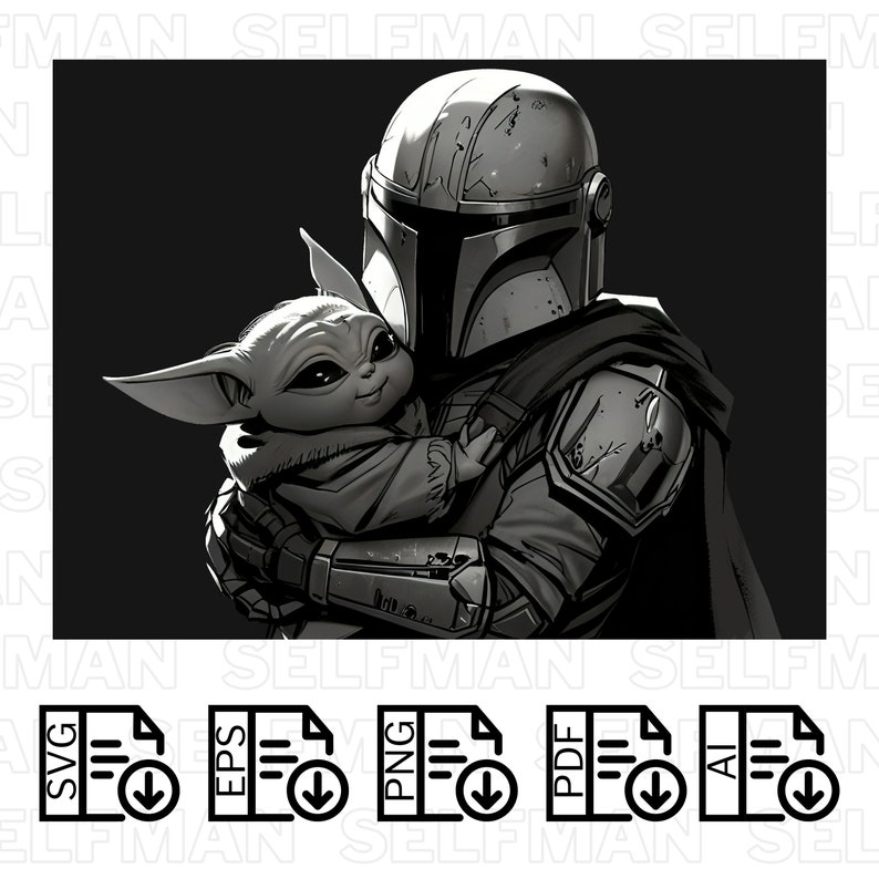 Mandalorian and the Baby Yoda Hugging, Svg, Png, Eps, Pdf, Ai ...