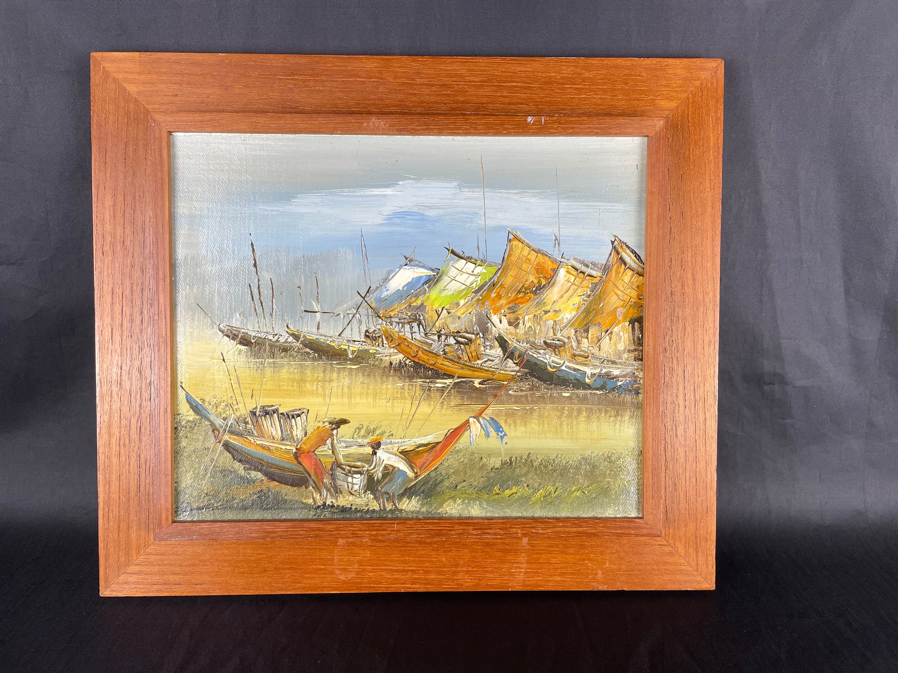 Original Oil Painting - Boats Along a Shoreline - Etsy