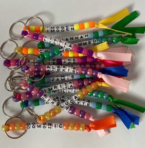 Personalised Name Pony Bead and Ribbon Key Chain Keyring Gift - Etsy UK