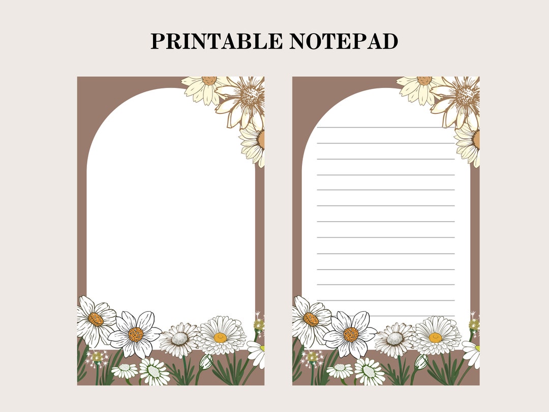 Printable Notepad Template Digital Download Floral Style Notes Pdf File ...