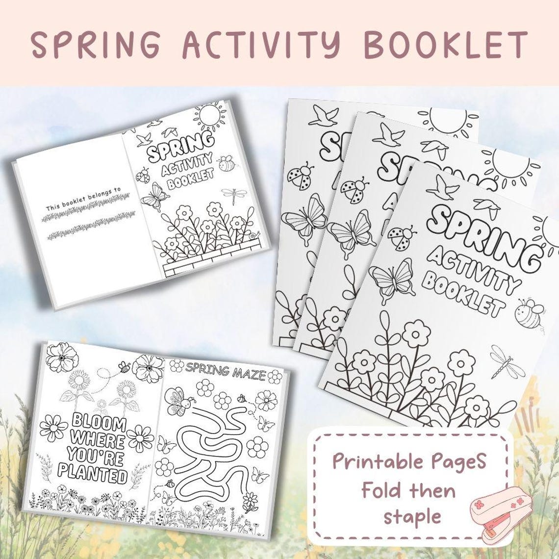 Spring Activity Booklet | Kids Printable Games & Coloring (PDF) - Etsy