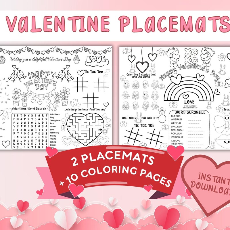 Valentines Activity Placemat - Etsy