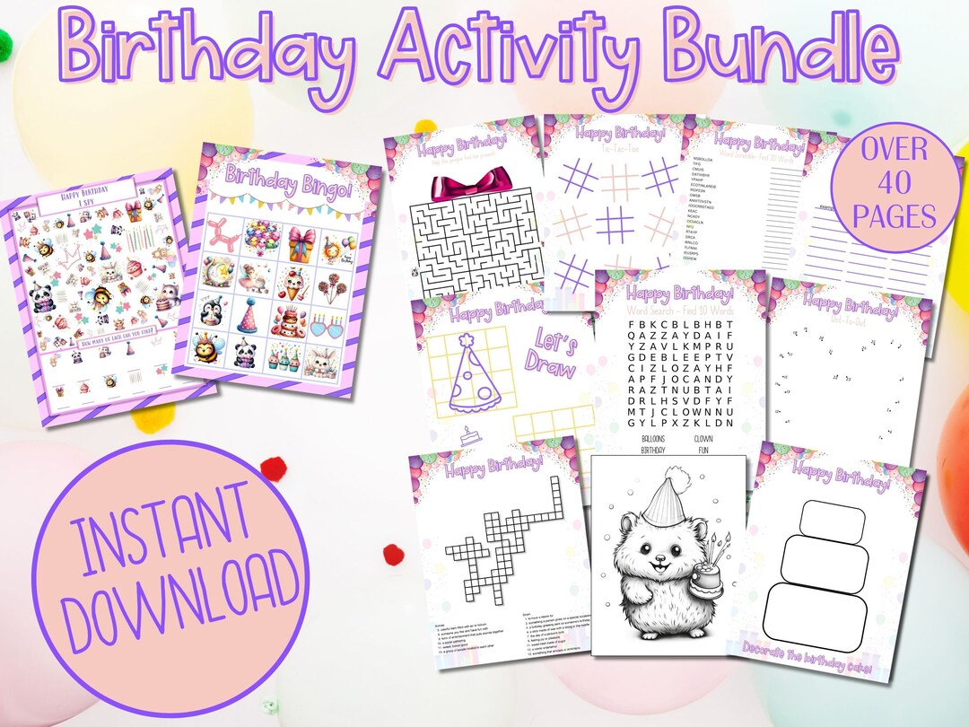 Kid's Birthday Activity Bundle | Games, Mazes, Coloring (PDF Download ...