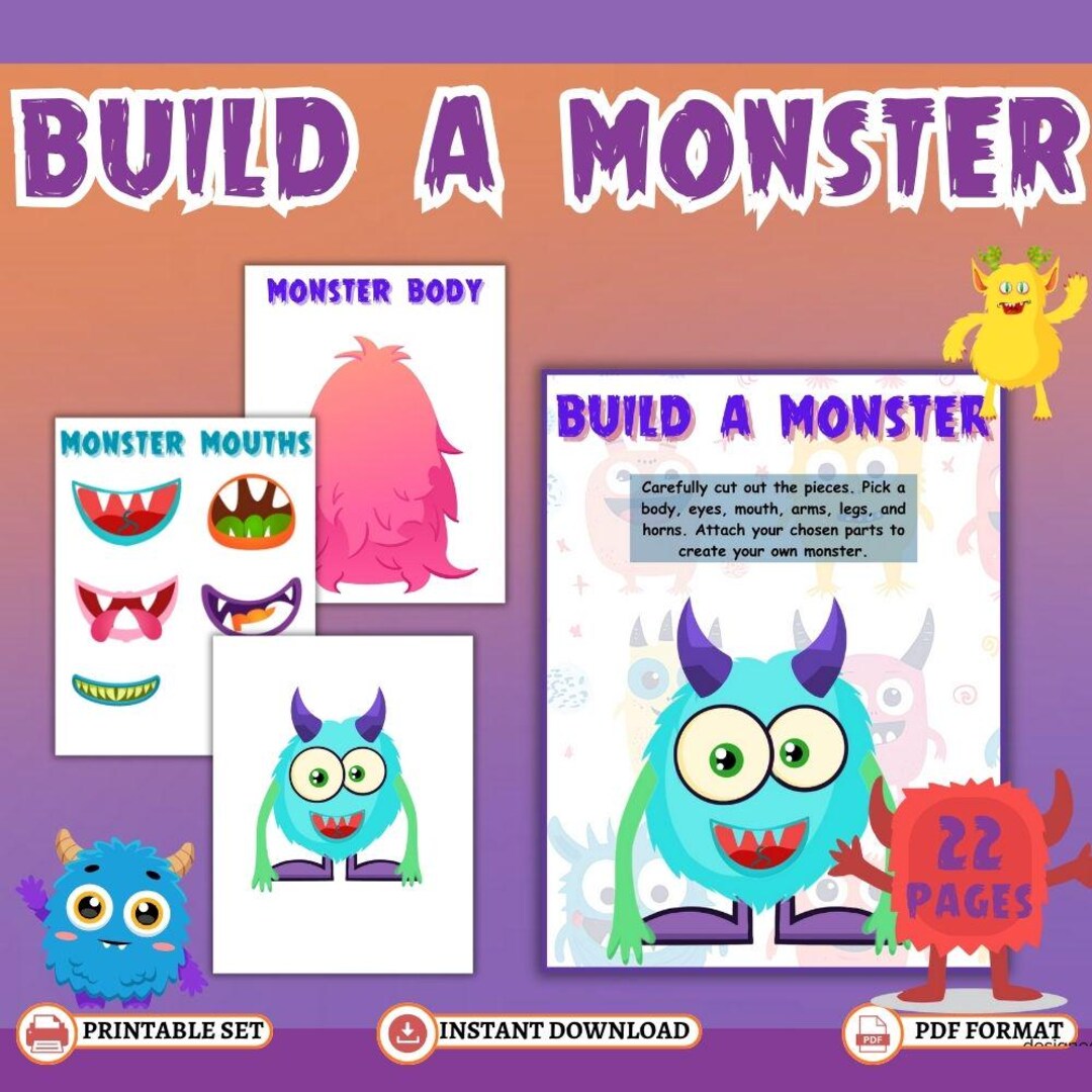 Build a Monster Kid's Halloween Printable PDF Halloween Download - Etsy