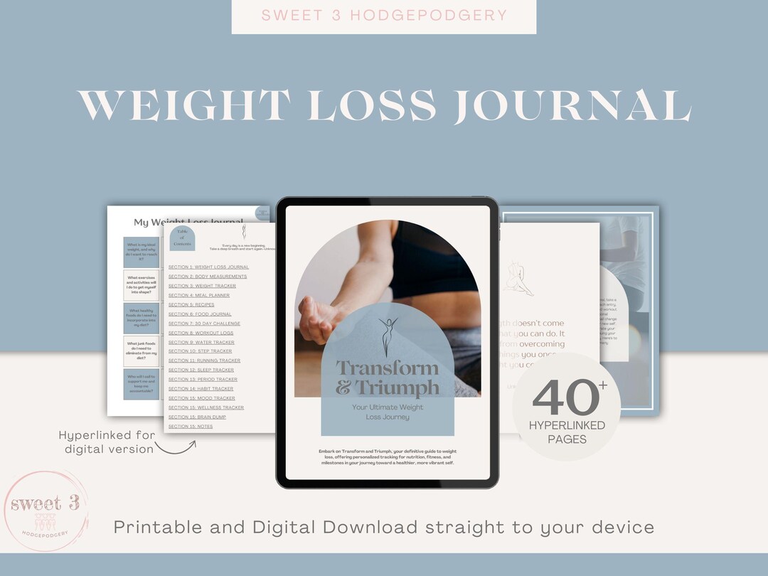 Dusty Blue Weight Loss Journal | Digital Meal Planner (printable/ipad ...