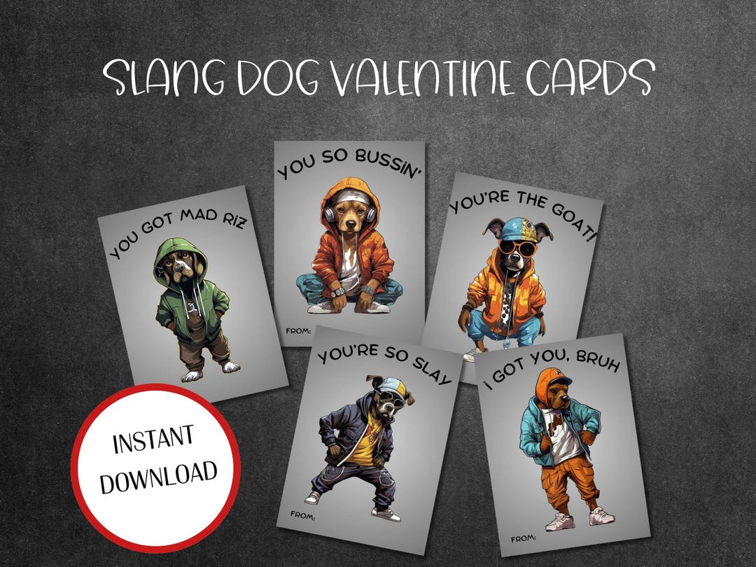 Kids Slang Dog Valentine Cards | Printable PDF - Etsy