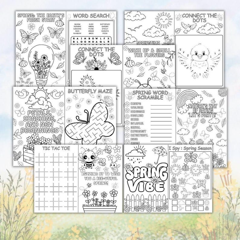 Spring Activity Booklet | Kids Printable Games & Coloring (PDF) - Etsy