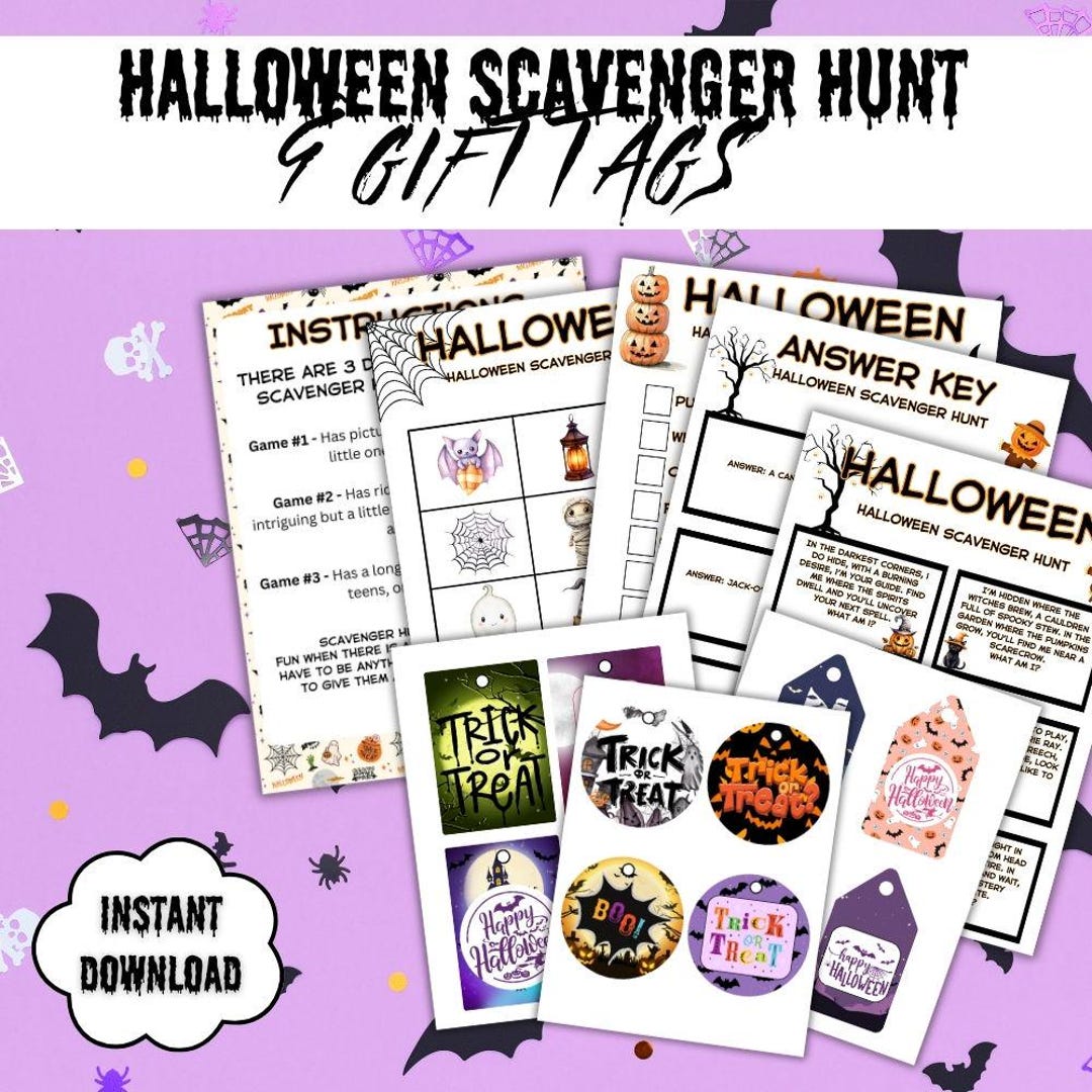 Kid's Halloween Scavenger Hunt Printable Gift Tags Download - Etsy