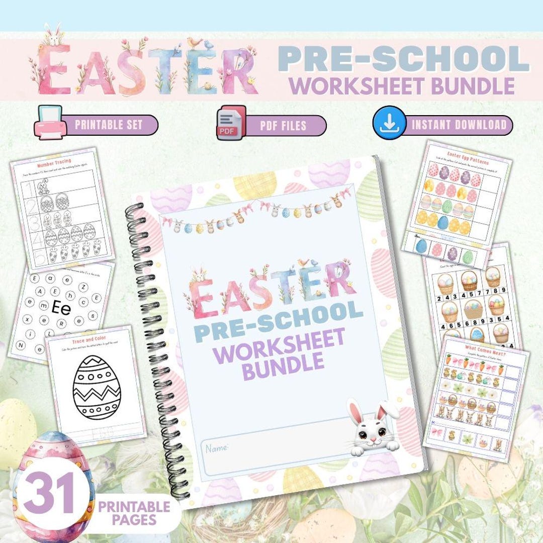 Easter Preschool Worksheet Bundle | Printable PDF Bundle | Easter Fine ...