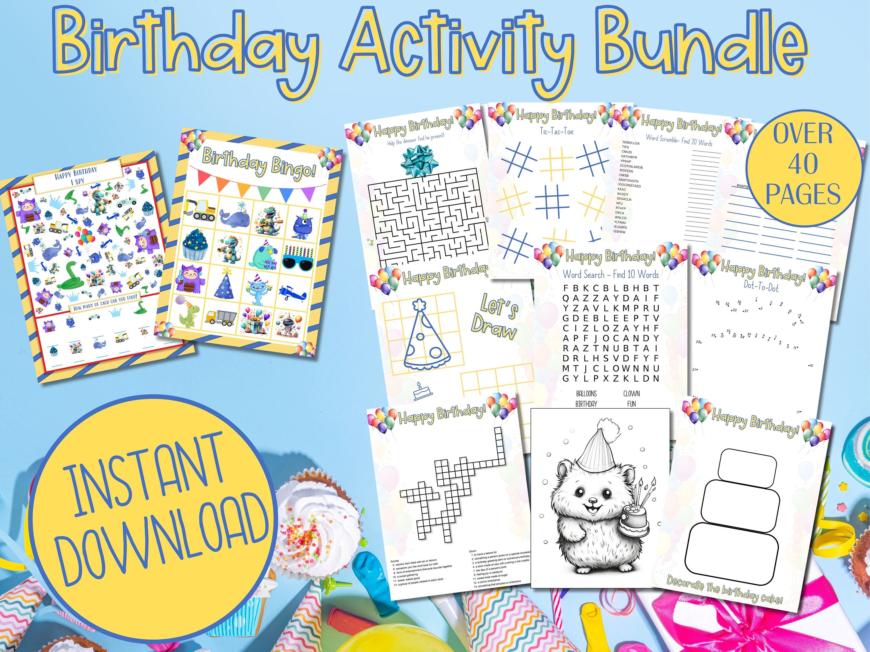 Birthday Activity Bundle | Kid's Birthday Printable PDF | Birthday ...