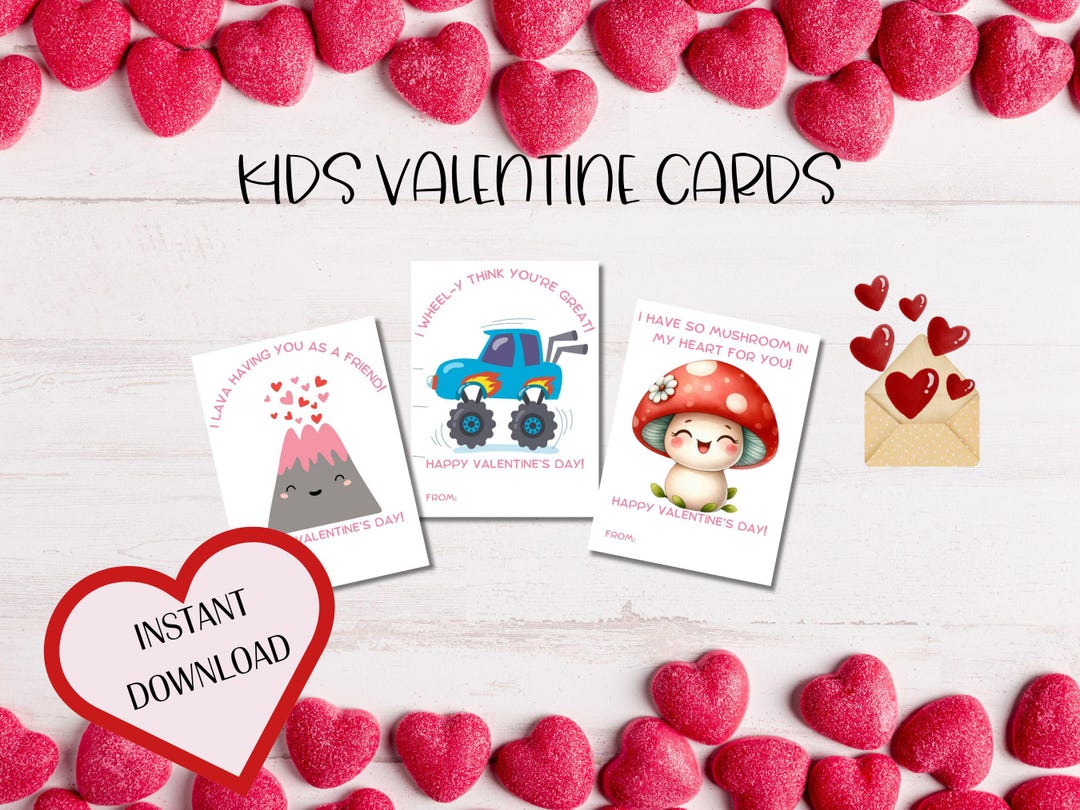 Kids Valentine's Day Cards | Printable Classroom Valentines (PDF) - Etsy